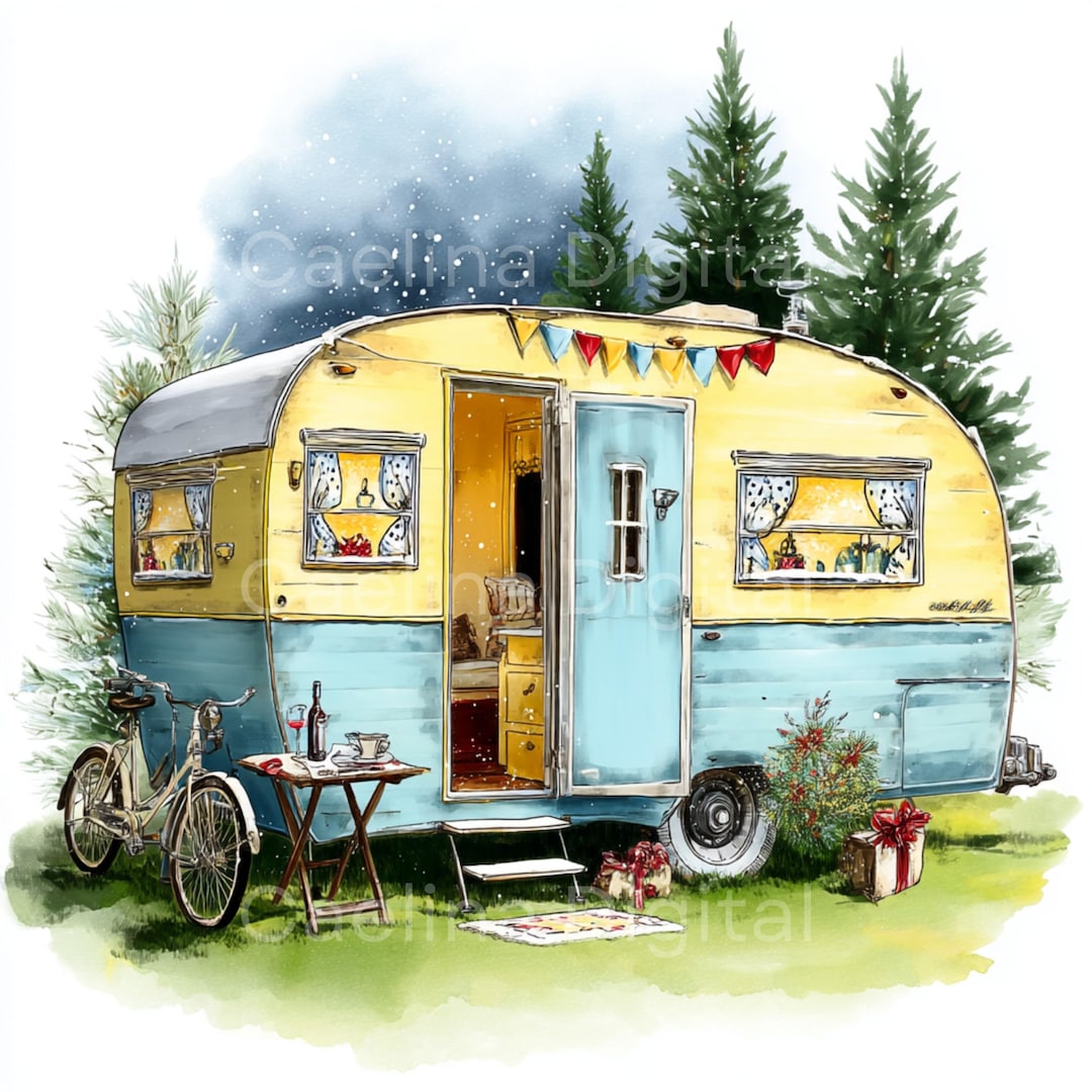 10 Retro Caravan Clipart | Camper Van Watercolor PNG | Vintage Camping ...