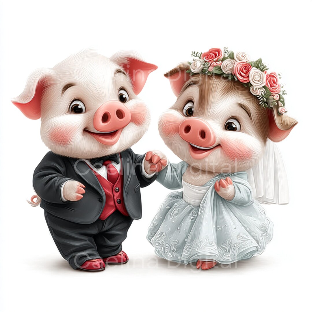 10 Watercolour Wedding Pigs Clipart | Bride & Groom Pig Pngs | Pig ...