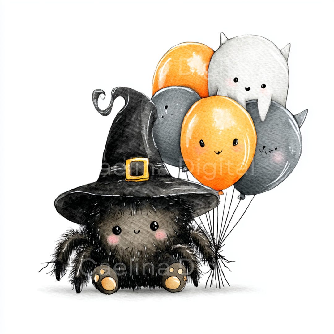 10 Halloween Spider Clipart | Cute Watercolour PNG Graphics | Witch Hat ...
