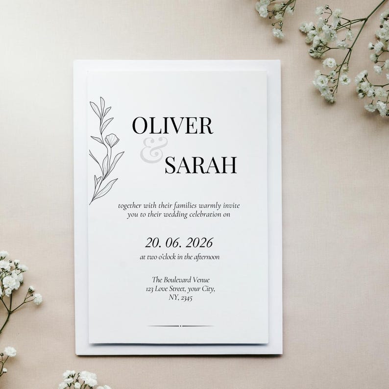 Modern Floral Wedding Invitation Set: Canva Editable, Printable ...