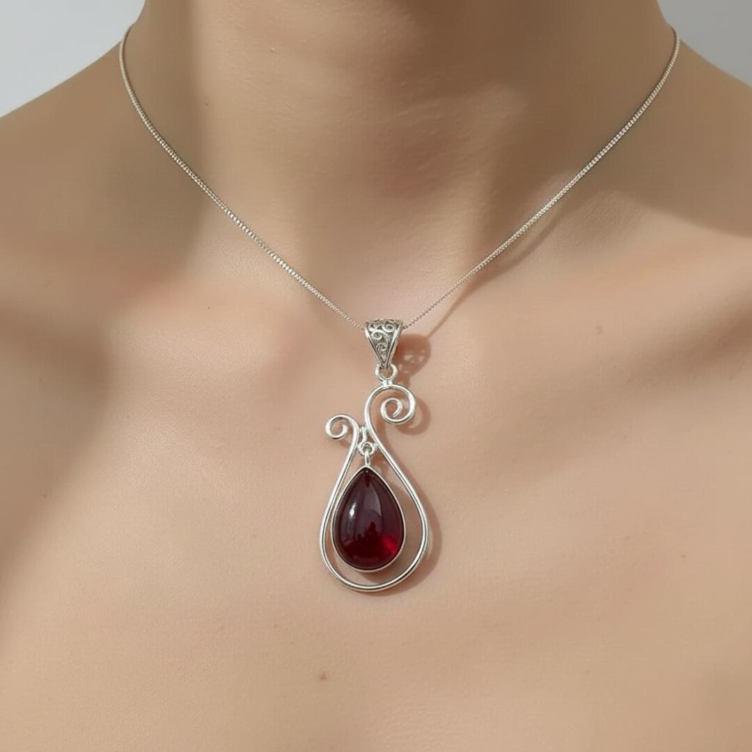 Garnet Pendant Necklace – Teardrop Blue Garnet Stone in Sterling Silver ...