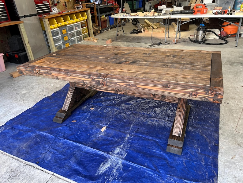 Handmade Rustic Farmhouse Dining Table: Solid Pine, Custom Stain - Etsy