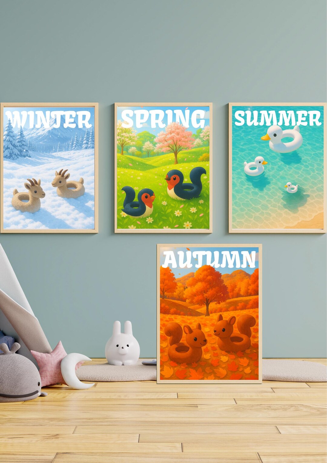 4 Seasons Posters – Set of Illustrated Posters Winter Spring Summer ...
