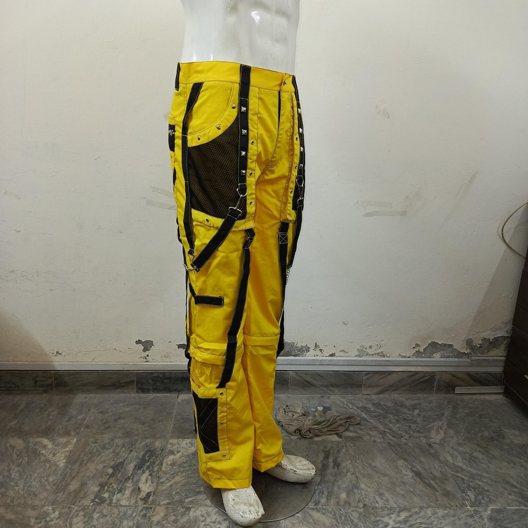 Men Yellow Cyber Industrial Trousers | Gothic Rave Techwear Pants With ...