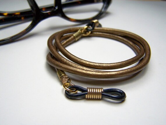 Metallic Brass Eyeglasses Holder 3mm Leather Custom Length Etsy