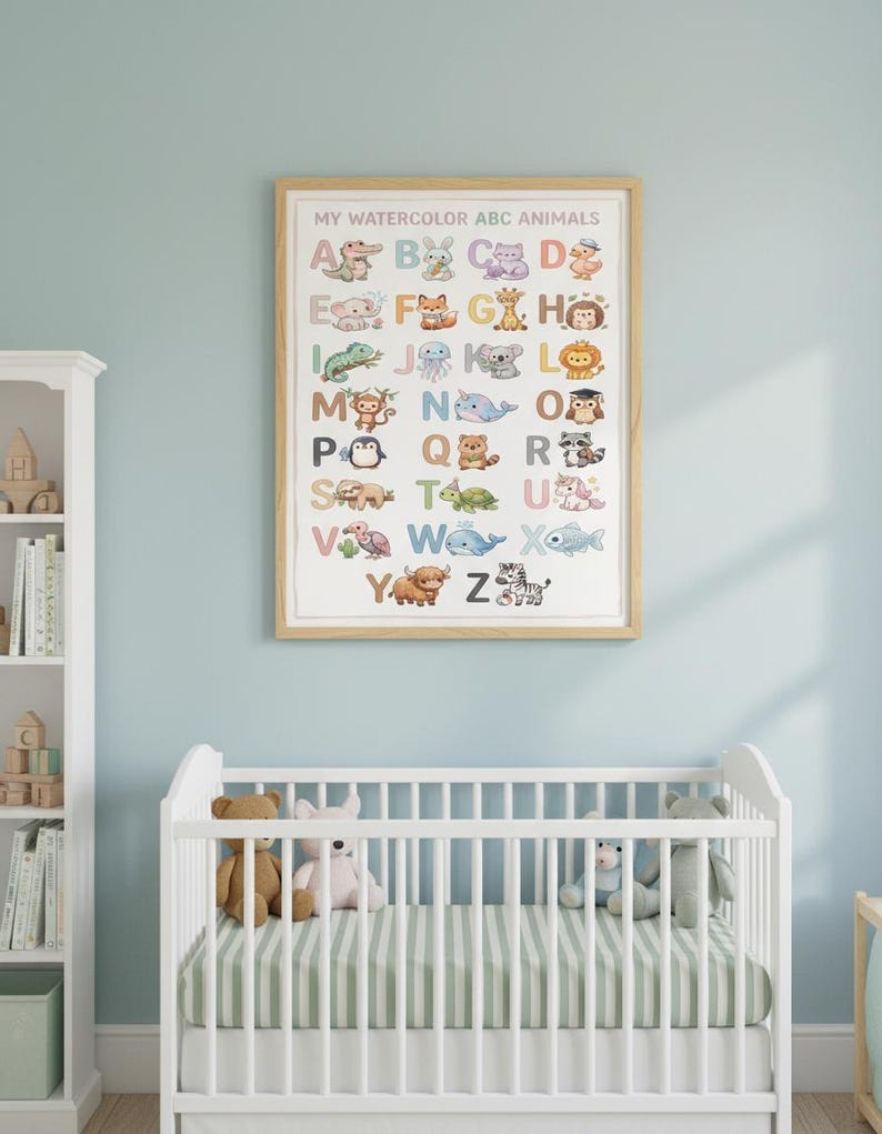 Watercolor ABC Animals Poster | Alphabet Chart for Kids | Baby Room ...