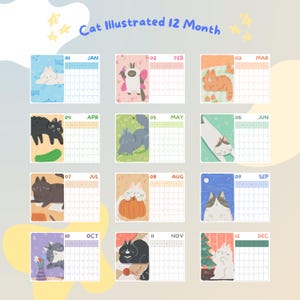 2026 Cat Illustrated Calendar Printable, Monthly Wall Calendar ...