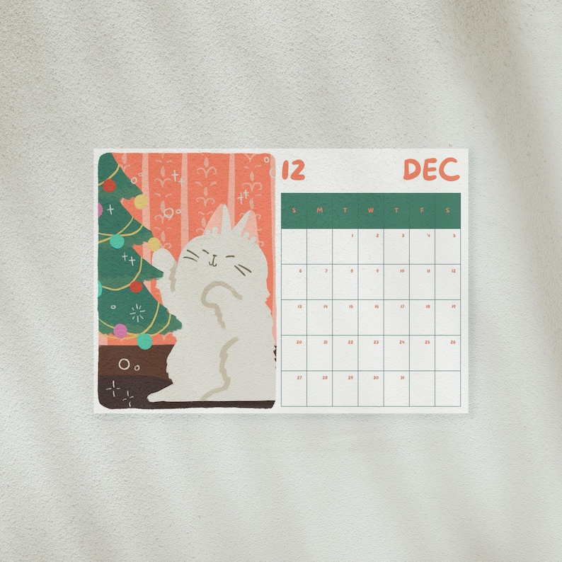 2026 Cat Illustrated Calendar Printable, Monthly Wall Calendar ...