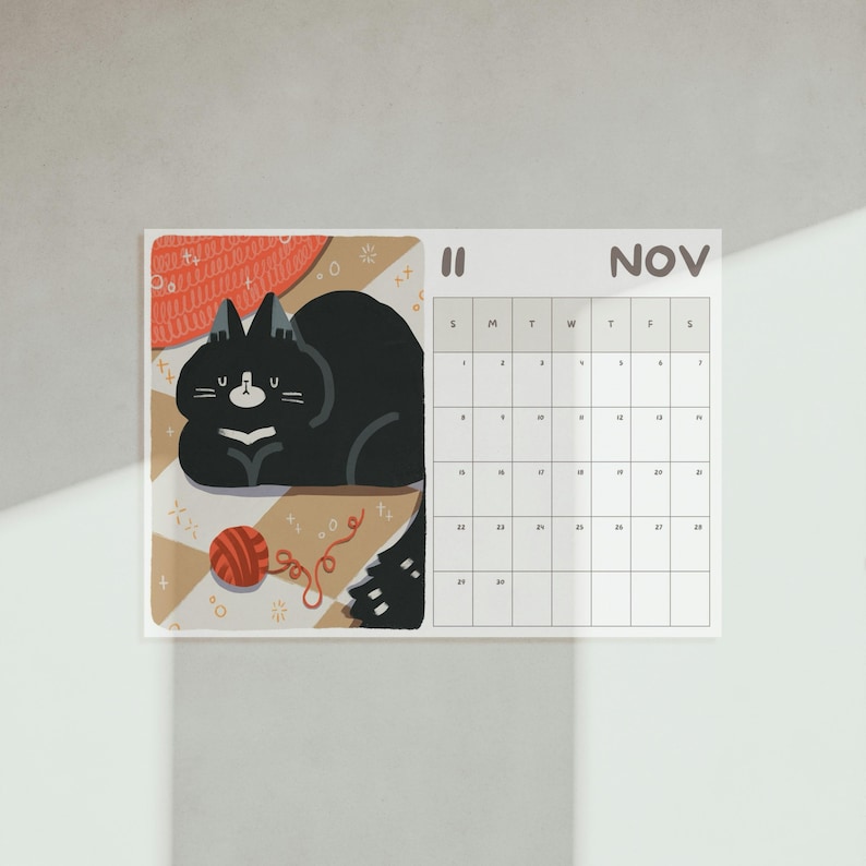 2026 Cat Illustrated Calendar Printable, Monthly Wall Calendar ...