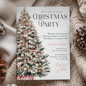 Elegant Christmas Tree Party Invitation | Editable Holiday Dinner ...