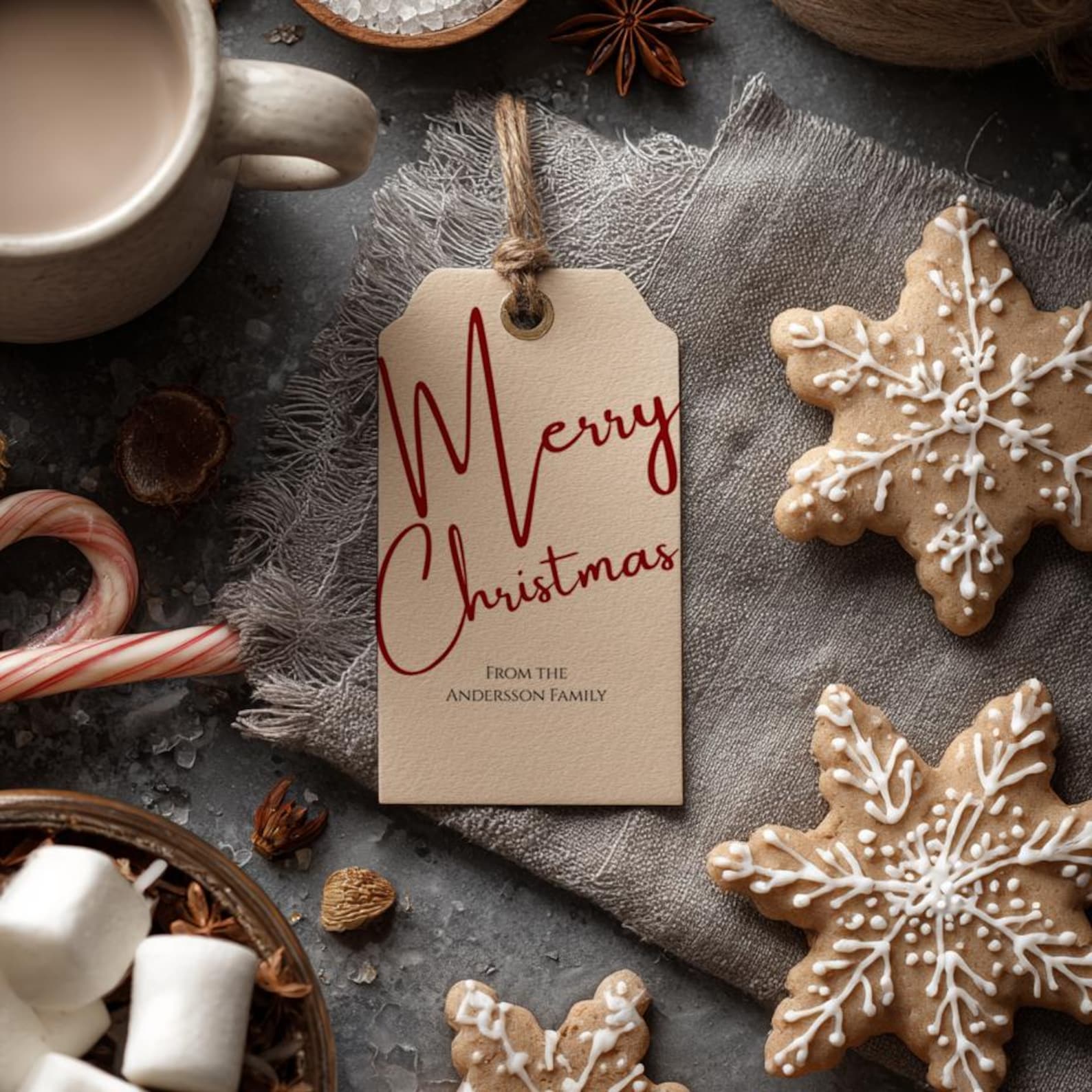 Christmas Gift Tag Template Editable Minimalist Printable Family Name ...