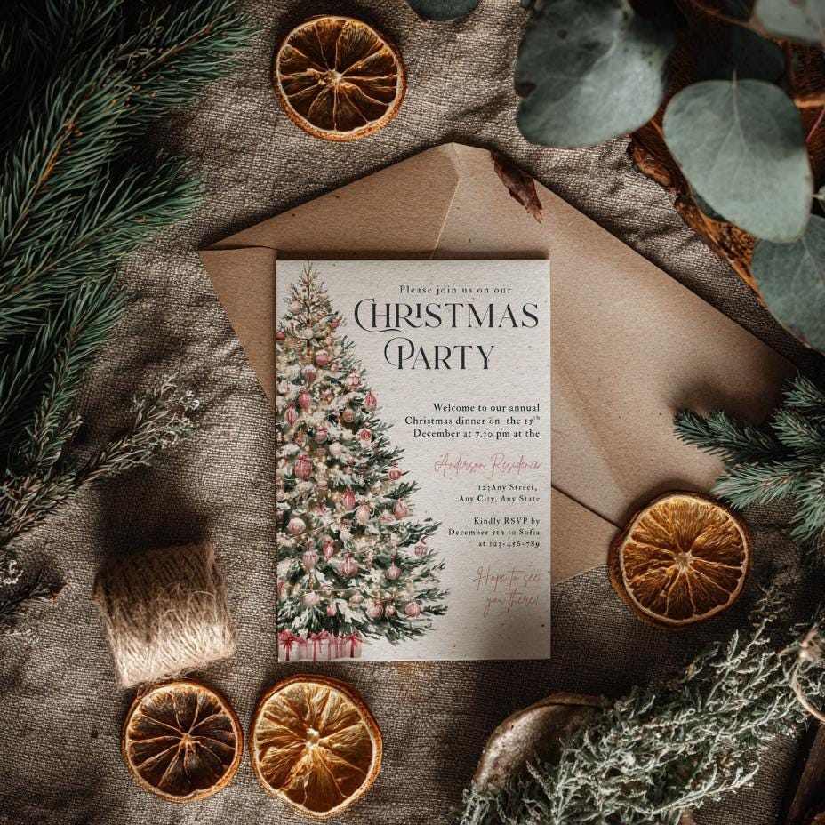 Elegant Christmas Tree Party Invitation | Editable Holiday Dinner ...