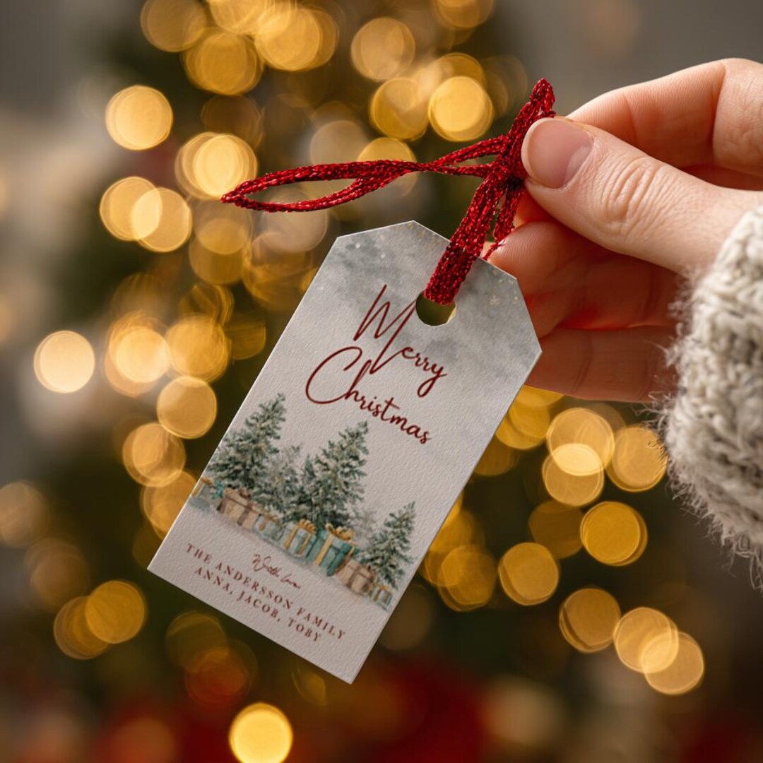 Christmas Gift Tag Template Watercolor Elegant Snowy Tree Personalized ...
