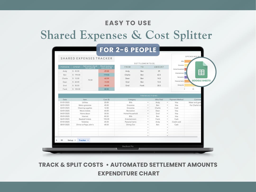 Shared Expenses & Cost Splitting Tracker for up to 6 People in Google ...
