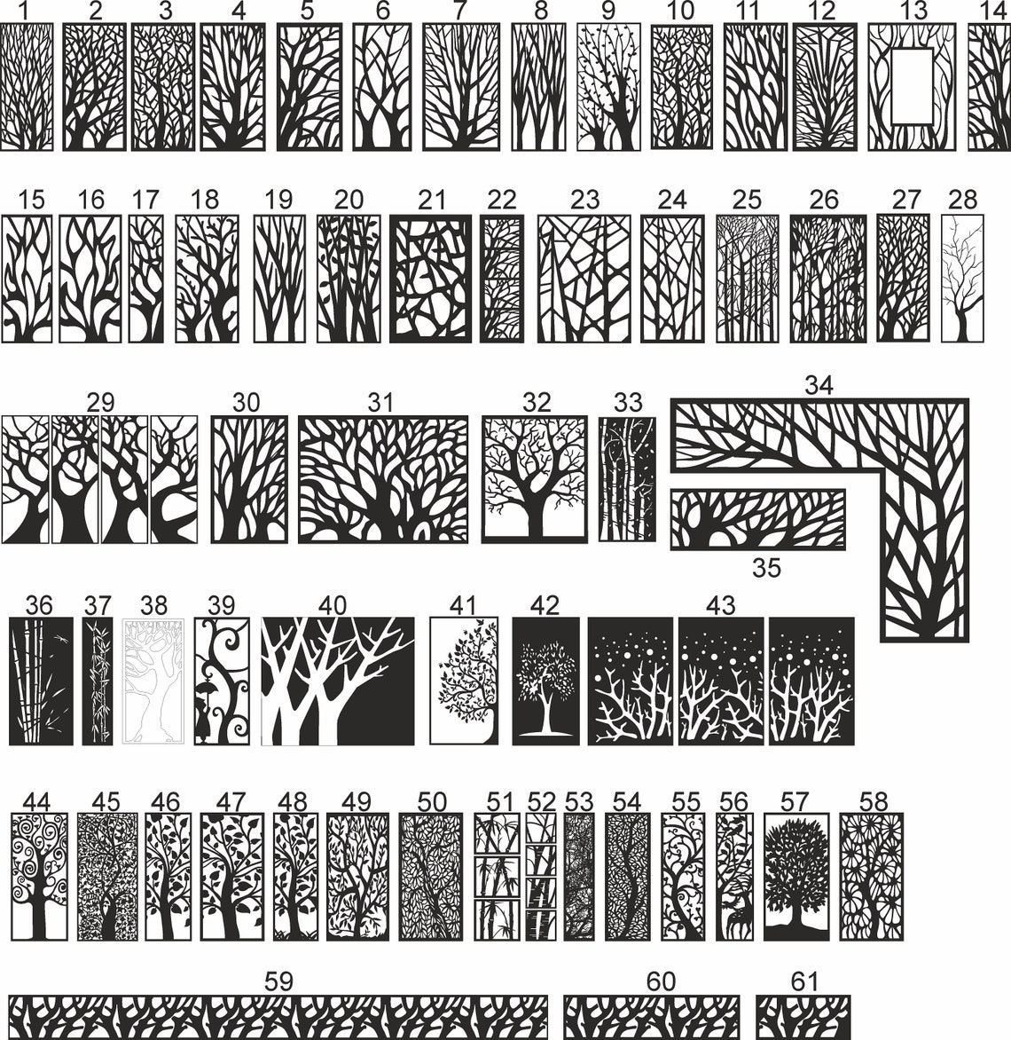 Panels Collection trees Vector Files for Laser | Etsy