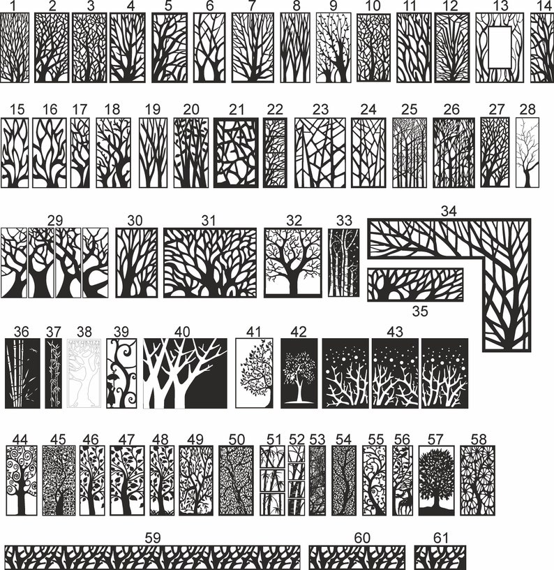 Panels Collection "trees", Vector Files, for Laser Cut, Cnc, Cricut ...