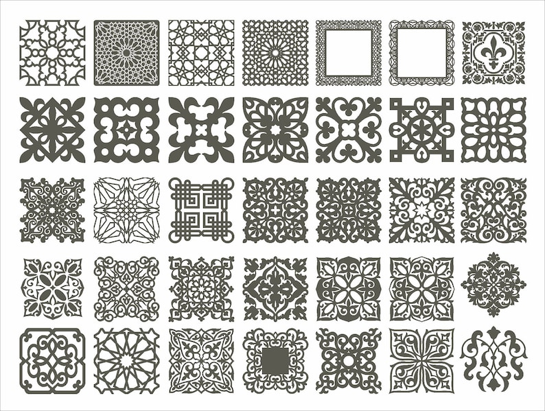 Square Mandala Coasters 35 Pc. Set. Collection 45. Geometric Vector ...