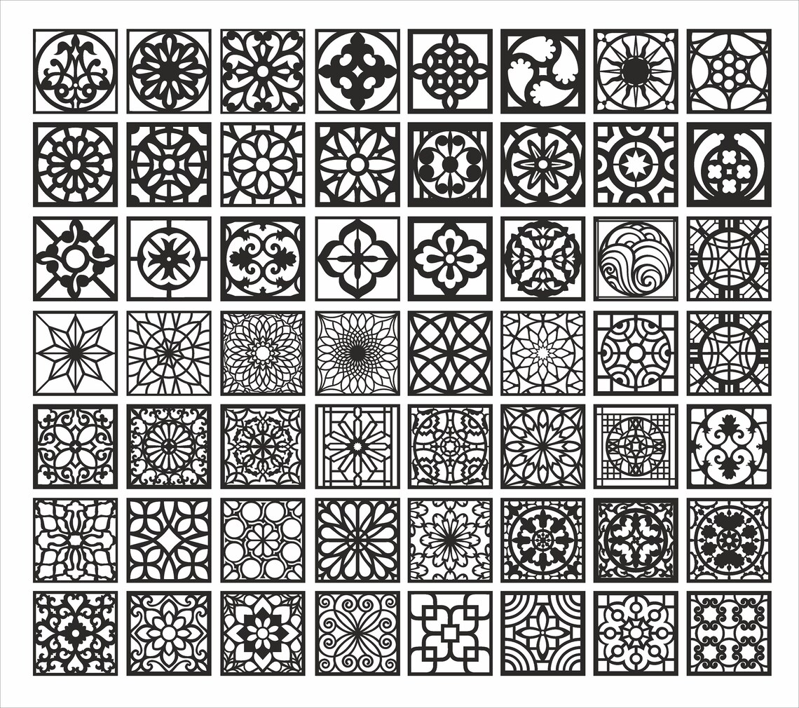 Square Panels Collection 37, Geometric Mandala, Round Patterns. Vector ...