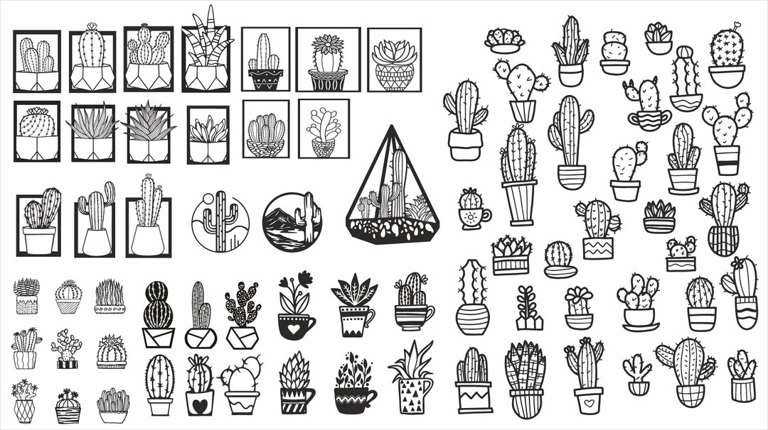 Cactus Set. Cactus Panel. Cactus in Pot Wall Art. Succulent in Pot ...