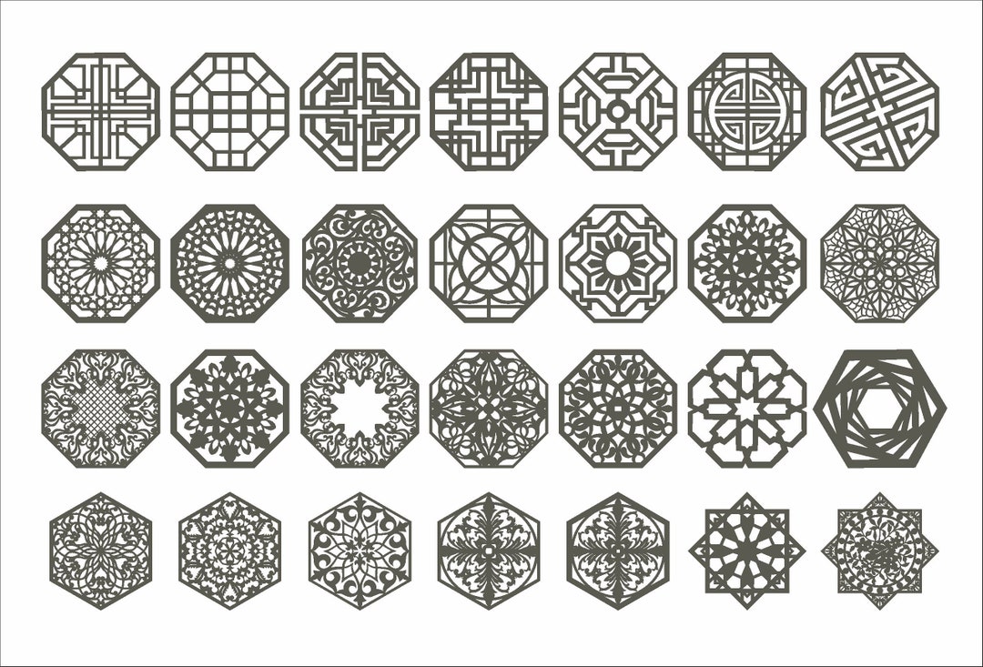 Hexagon Coasters 28 Pc. Set. Collection 44. Mandala Pattern. Geometric ...