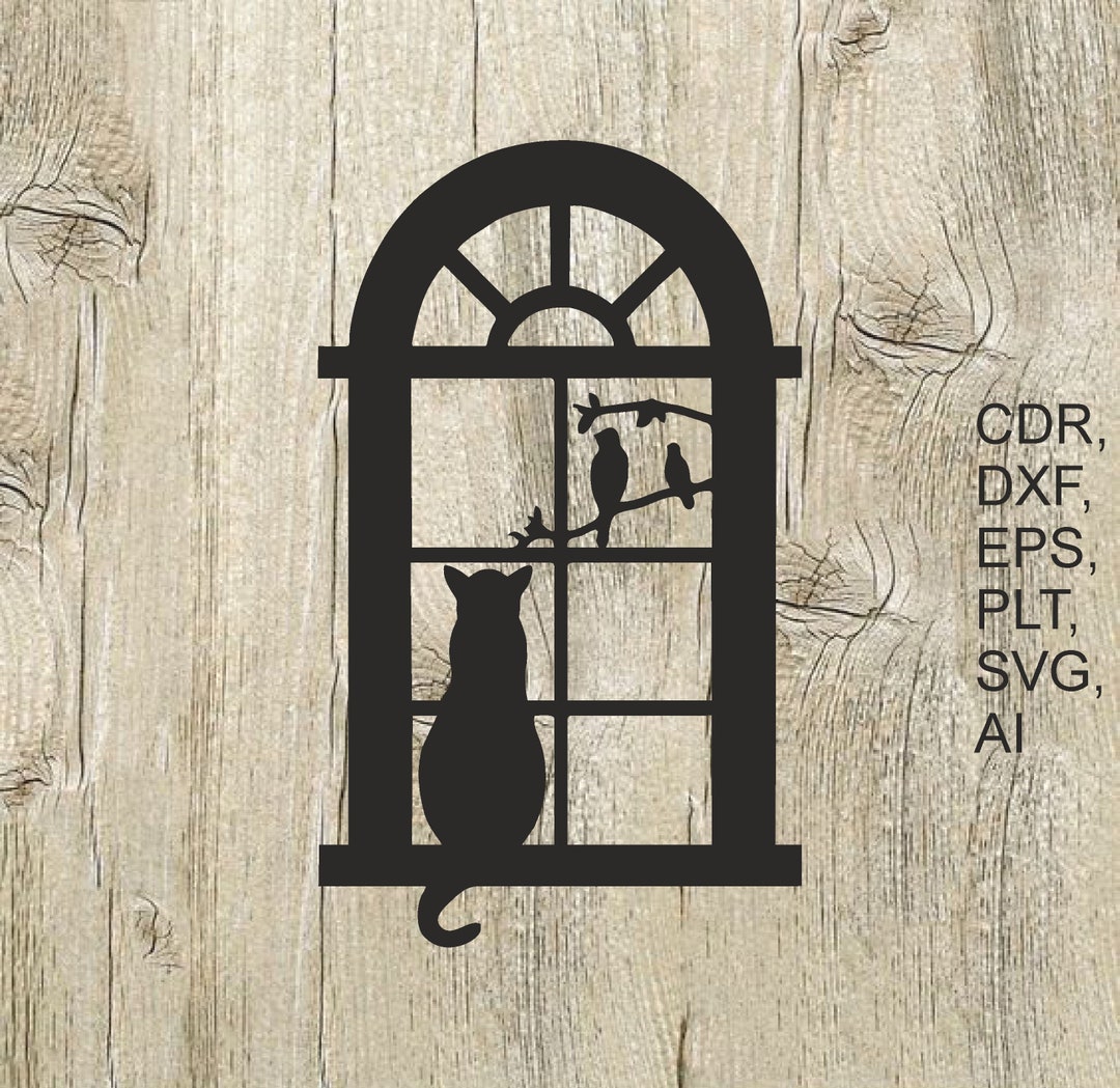 File 050. Cat in the Window. Vector Files, for Laser Cut, Cnc, Digital ...