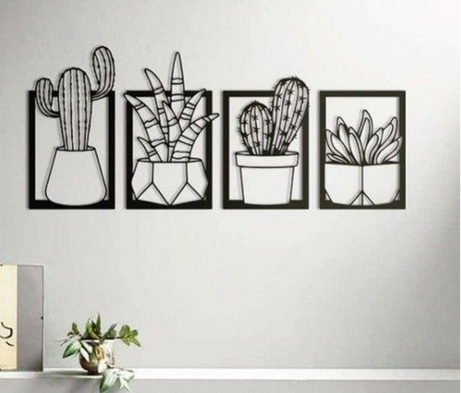 Cactus Set. Cactus Panel. Cactus in Pot Wall Art. Succulent in Pot ...