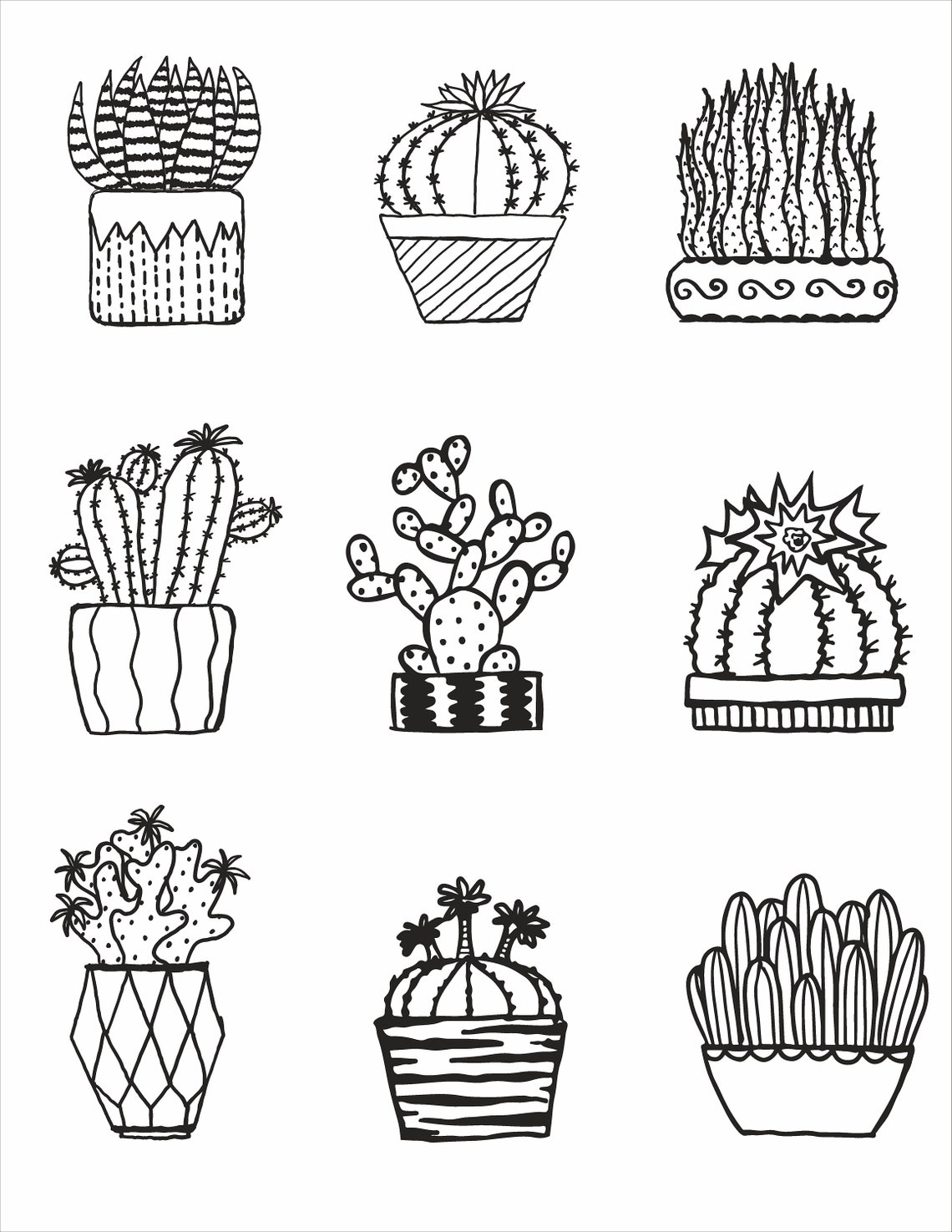 Cactus Set. Cactus Panel. Cactus in Pot Wall Art. Succulent in Pot ...