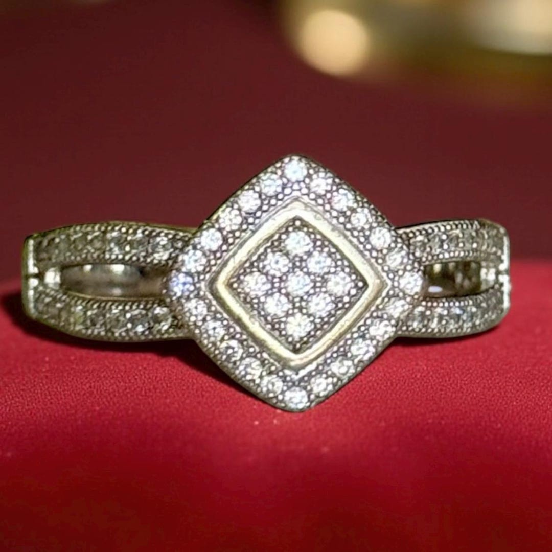 Vintage Sterling Silver Crystal Cluster Ring | Size 8 | Split Shank ...