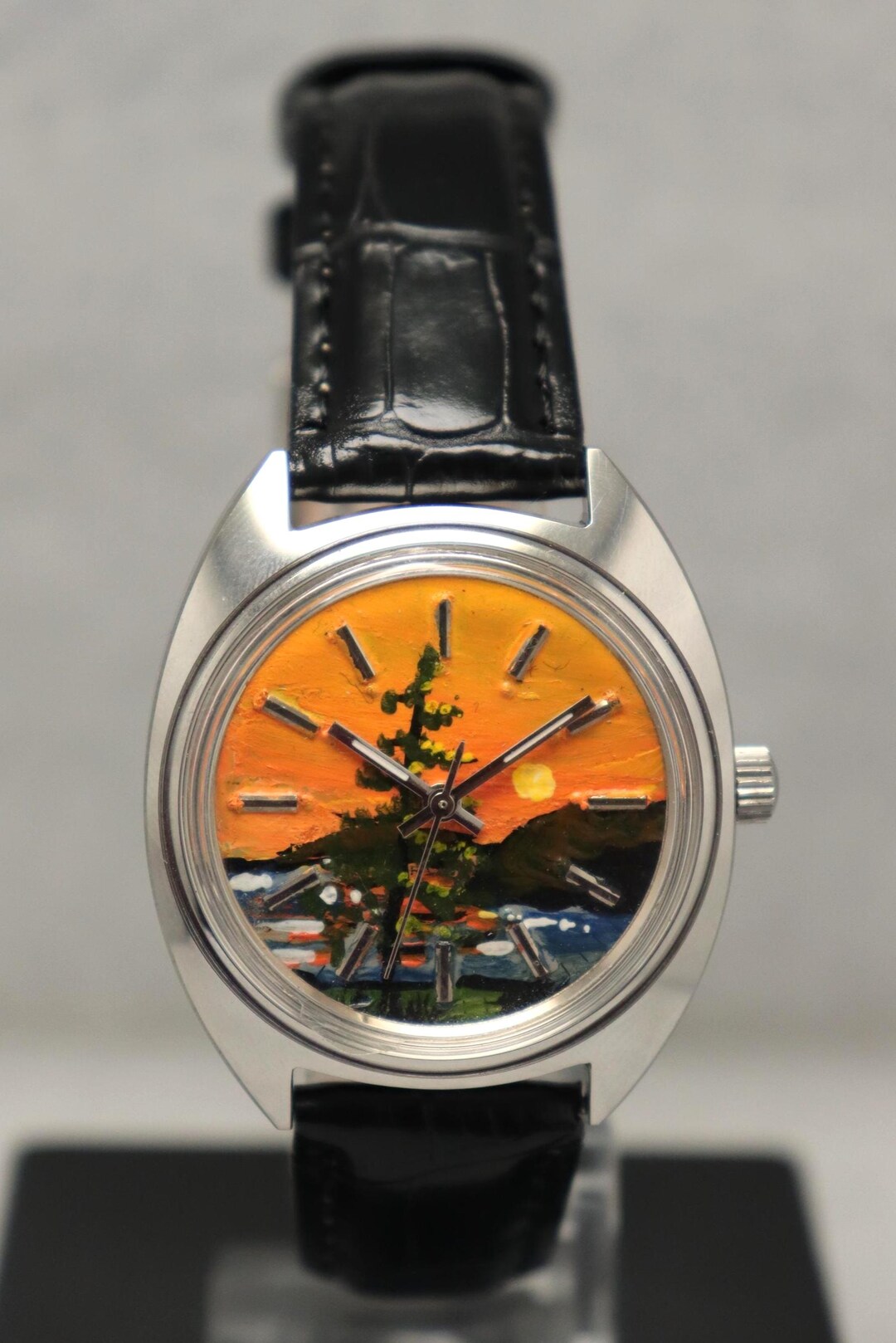 Hand-painted Sunset HMT Mechanical Watch: Collectible Acrylic Art - Etsy