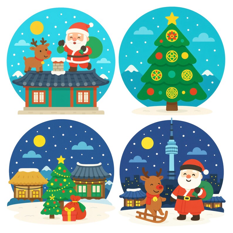 Korean Santa Christmas Clipart, 40 PNG Bundle, Hanbok Santa, Winter ...
