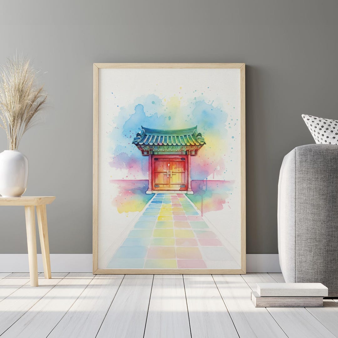 Hanok Gate Printable Wall Art, Traditional Korean Design, Water Color ...