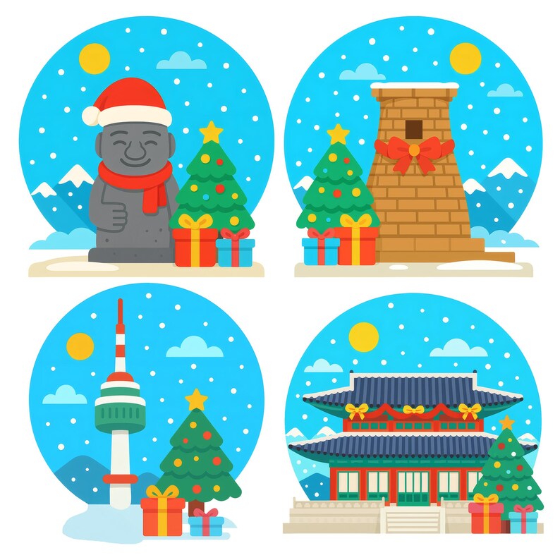 Korean Santa Christmas Clipart, 40 PNG Bundle, Hanbok Santa, Winter ...