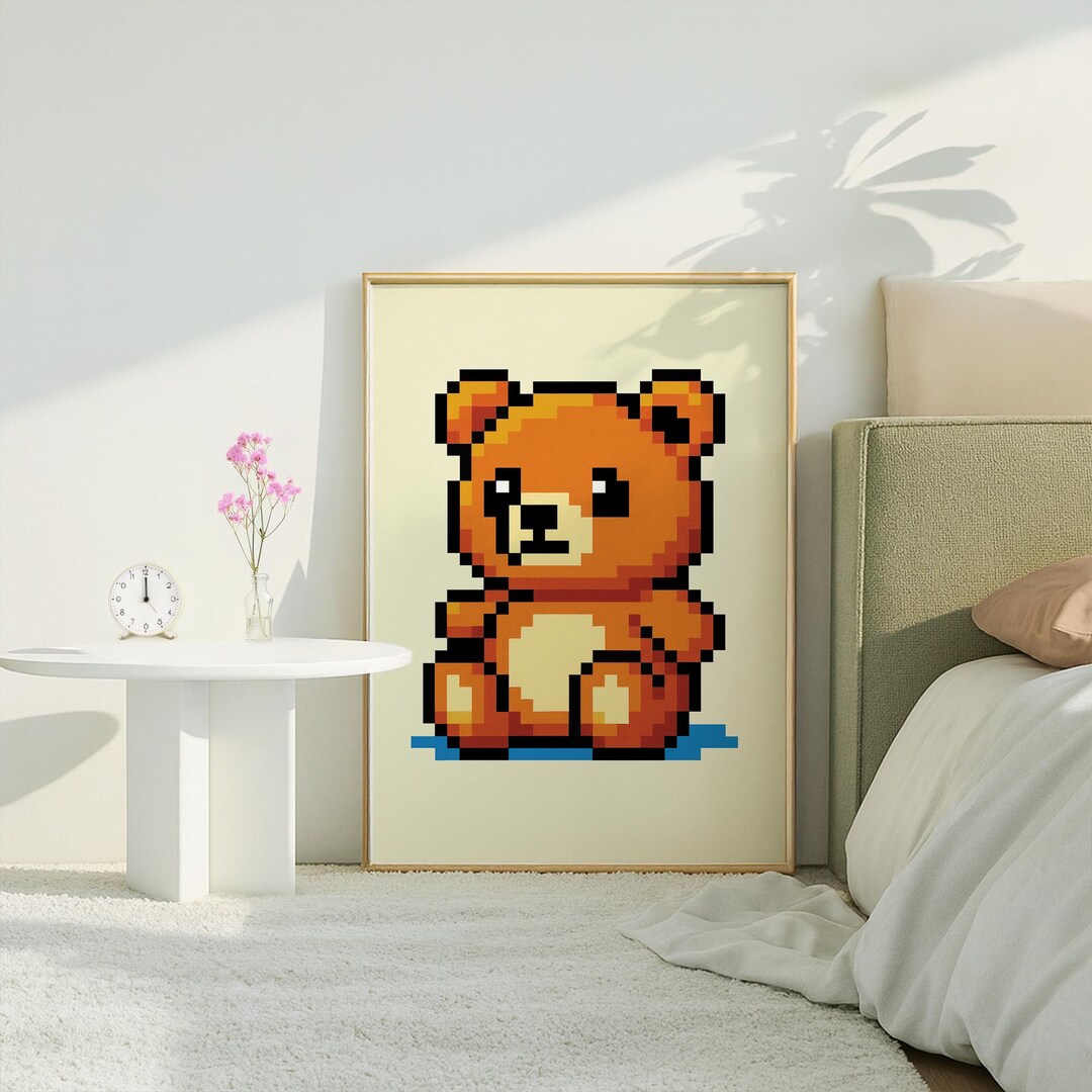 Pixel Teddy Bear Print, 8 Bit Retro Kids Room Decor (digital Download ...