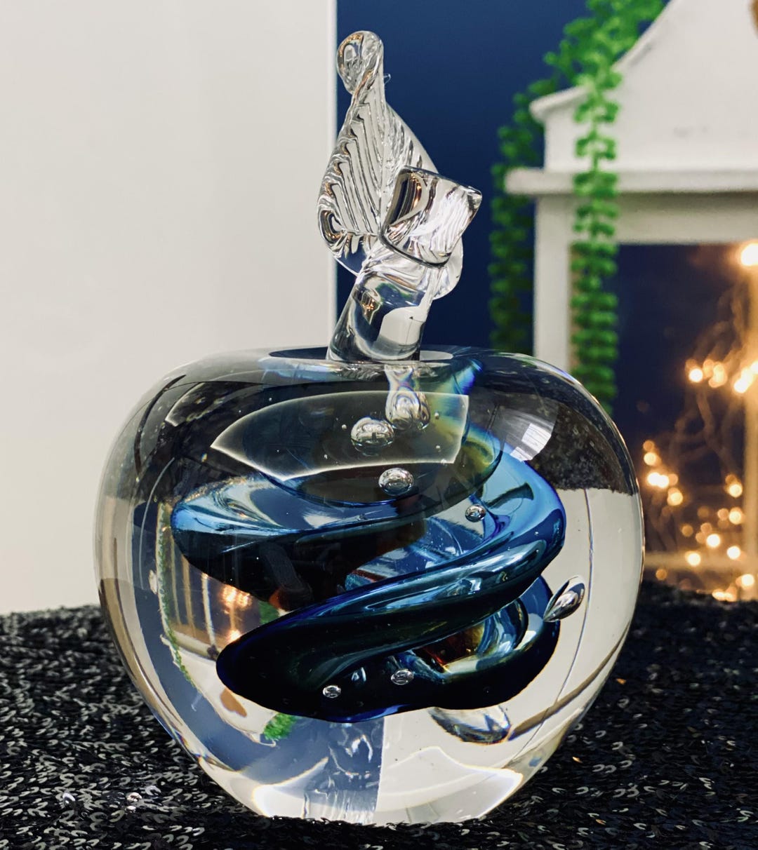 Apple-shaped Glass Paperweight, Blue Glass Apple, Home and Office ...