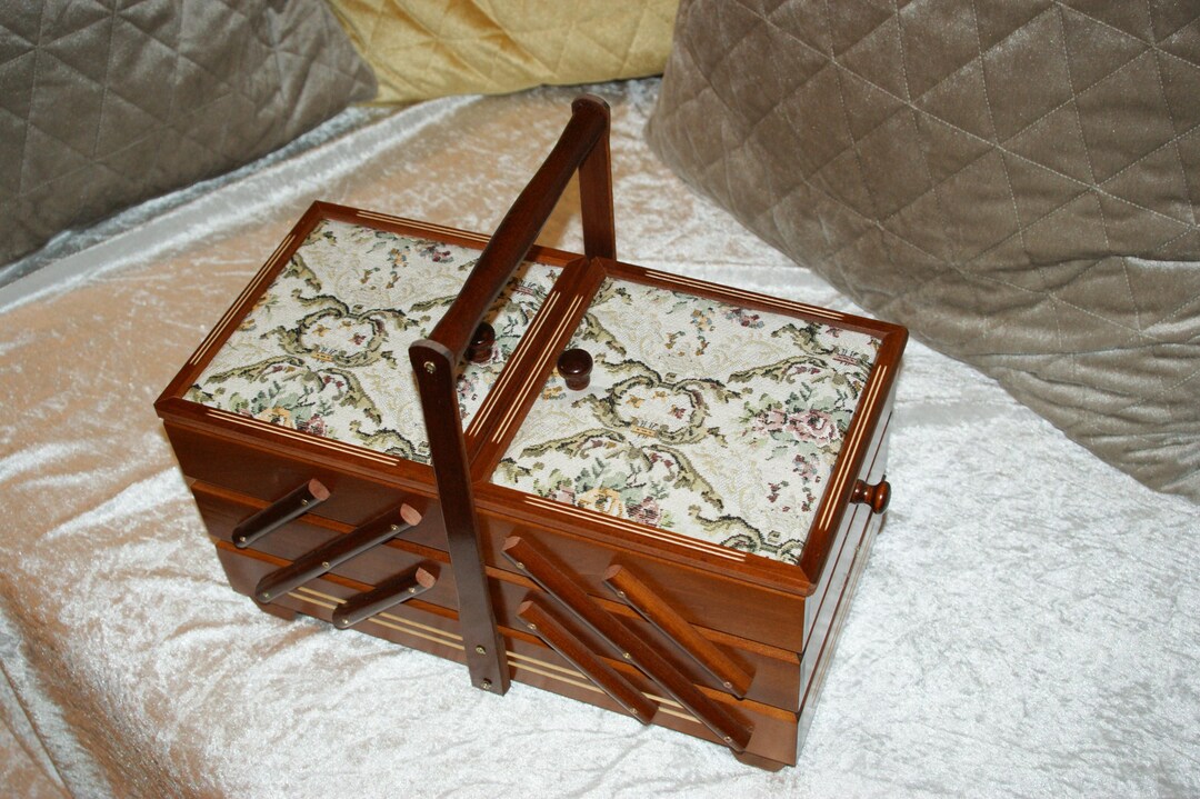 Big Wooden Sewing Box, Alder-color Concentrina Storage Box ...