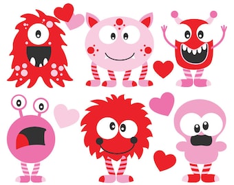 Valentine Monster Clipart - Etsy