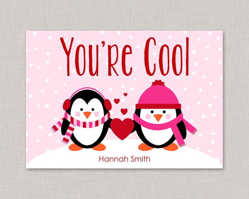 Valentine Classroom Cardspenguin Valentine Cardclassroom - Etsy