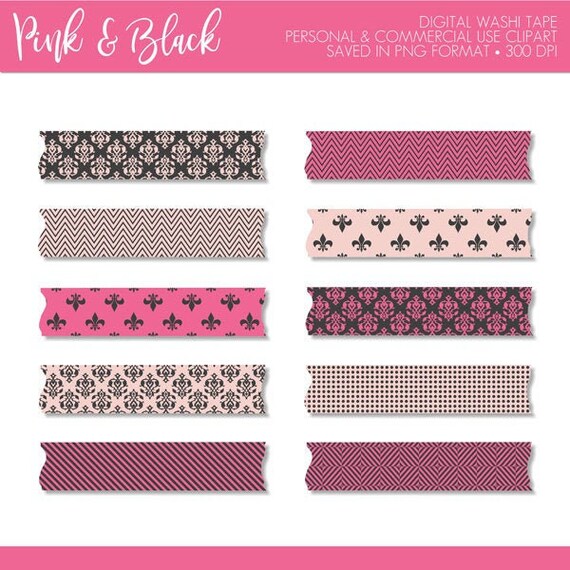 Pink Black Washi Tape Clipart,Washi Tape Clip Art,Digital Washi Tape ...