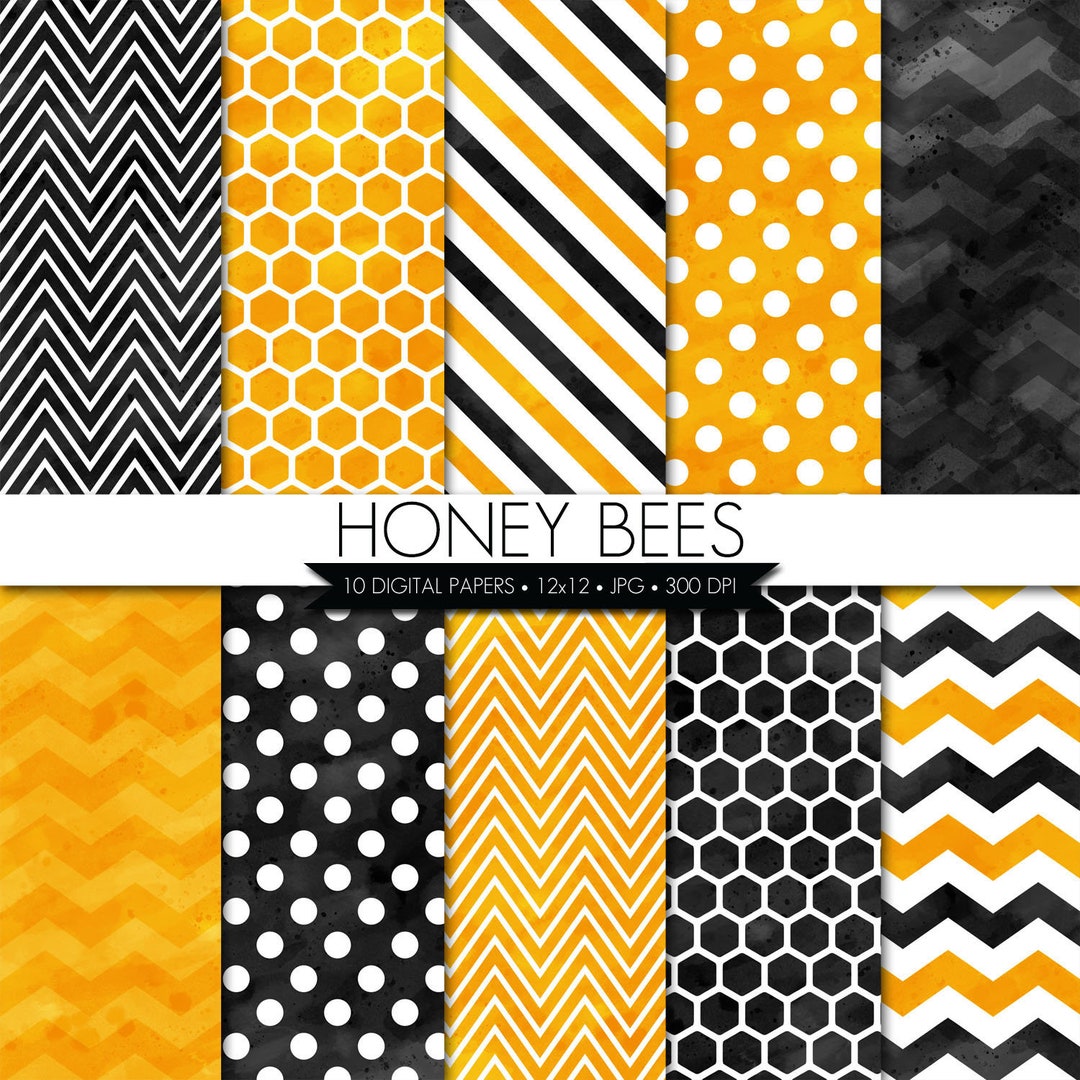 Watercolor Honey Bee Digital Paper,bumble Bee Digital Paper,honeycomb ...