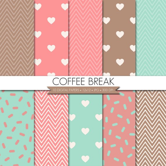 Coffee Donut Digital Paper,Sprinkles Digital Paper,Heart Digital Paper ...
