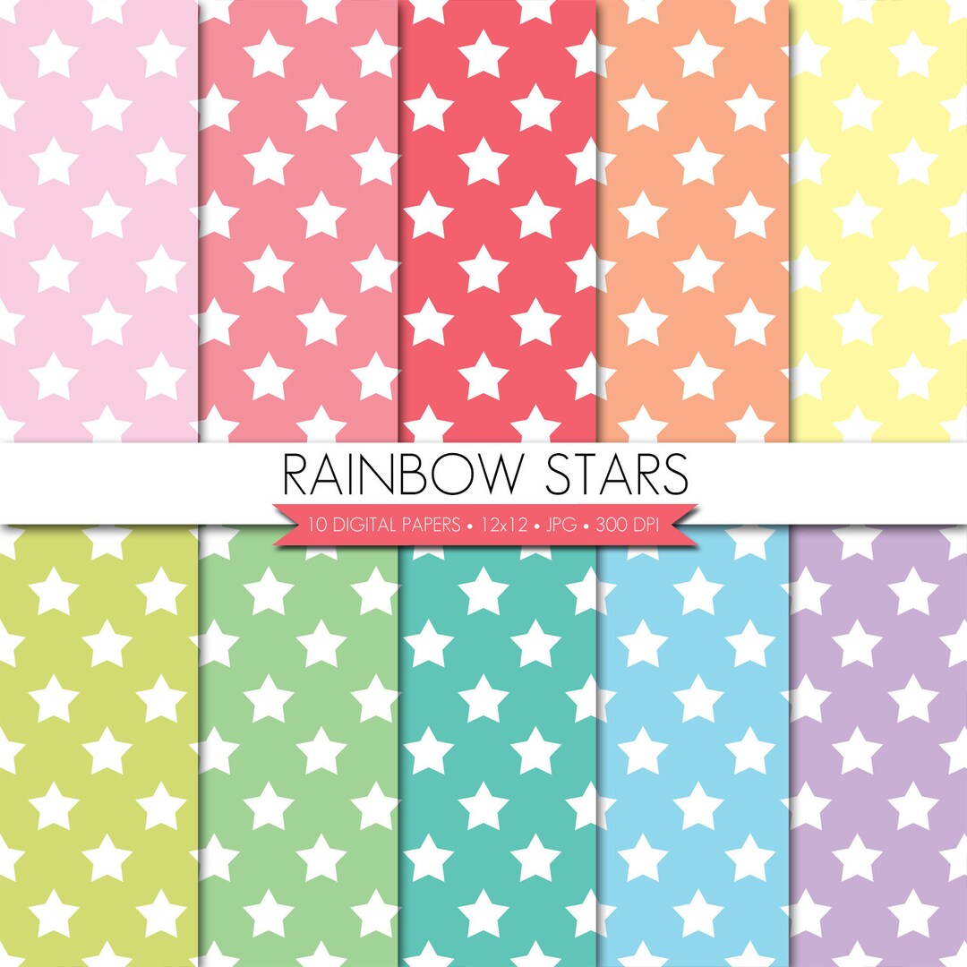 Rainbow Digital Paper,rainbow Stars Digital Paper,pastel Digital Paper ...