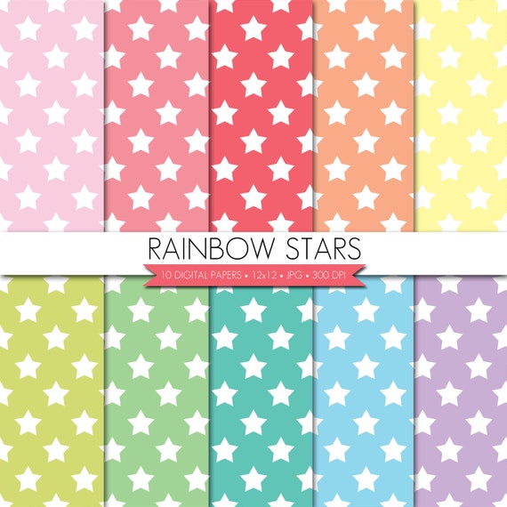 Rainbow Digital Paper,Rainbow Stars Digital Paper,Pastel Digital Paper ...