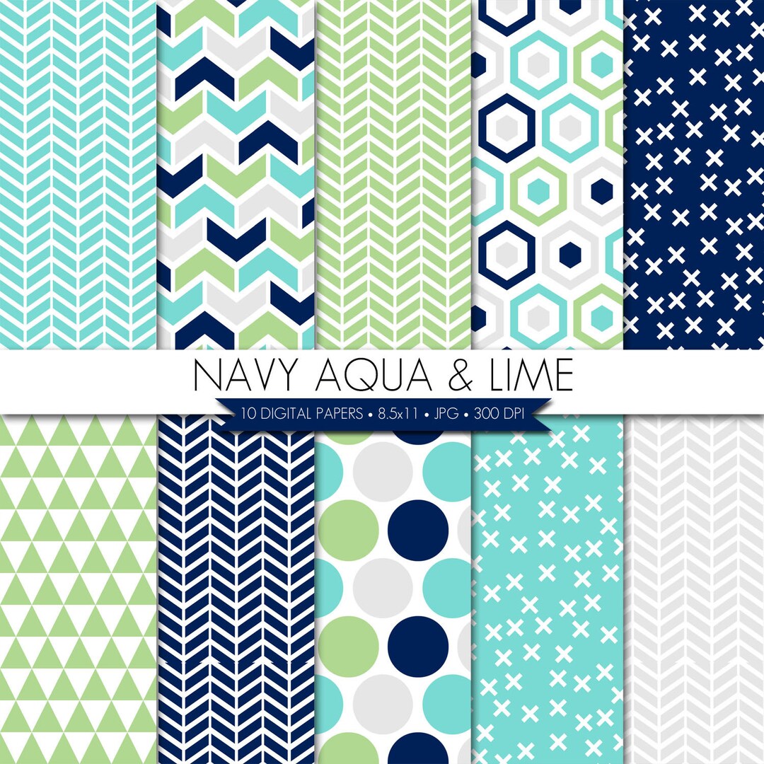 8.5 X 11 Digital Paper,navy Aqua Lime Green Digital Paper,arrows ...