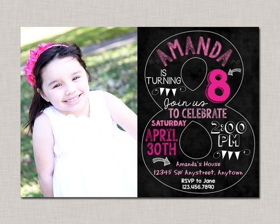 Eighth Birthday Invitation, 8th Birthday Invitation, Girl Birthday ...