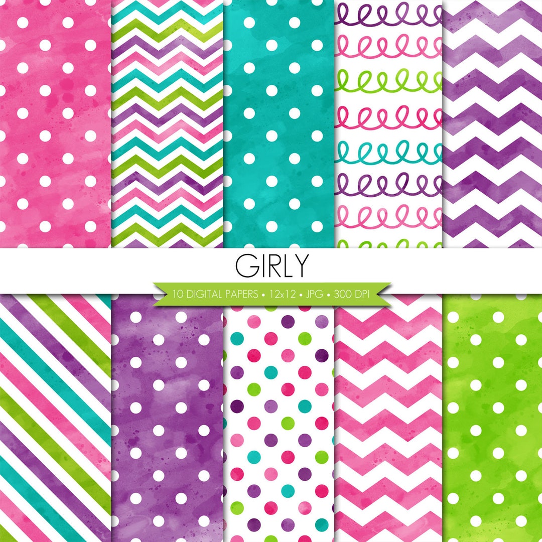 Watercolor Girl Digital Paper,pink Purple Aqua Lime Green Digital Paper ...