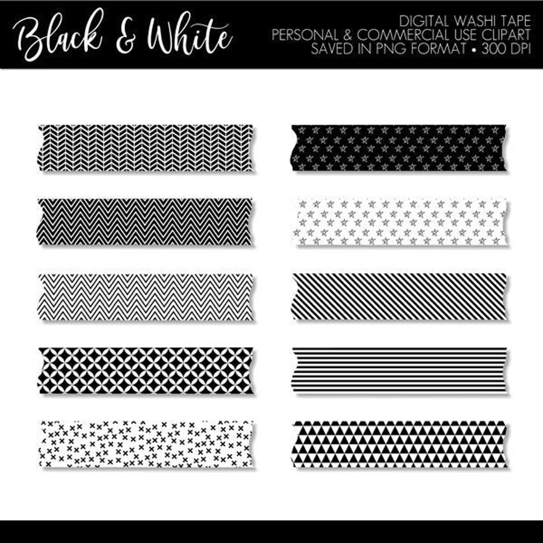 Washi Tape Clipart,black White Washi Tape Clipart,digital Washi Tape ...