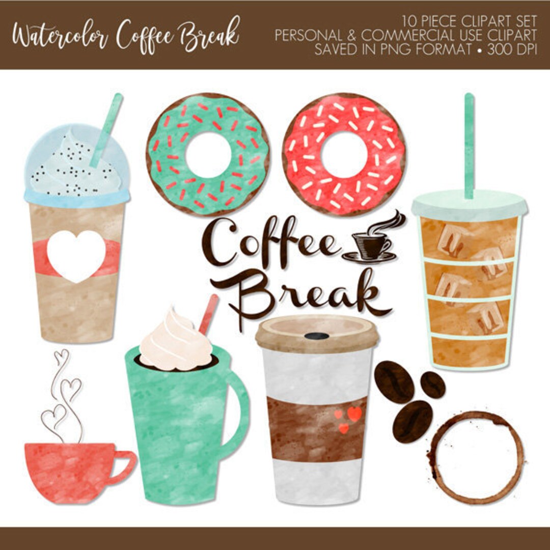 Watercolor Coffee Clipart,coffee Clip Art,coffee Break Clipart,donut ...