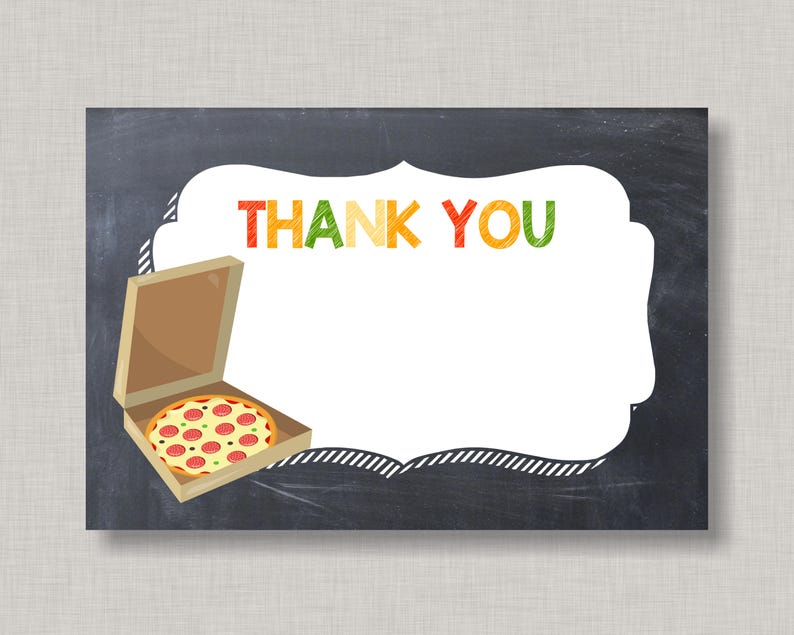 Pizza Party Thank You Card Birthday Thank You Cards Pizza | Etsy