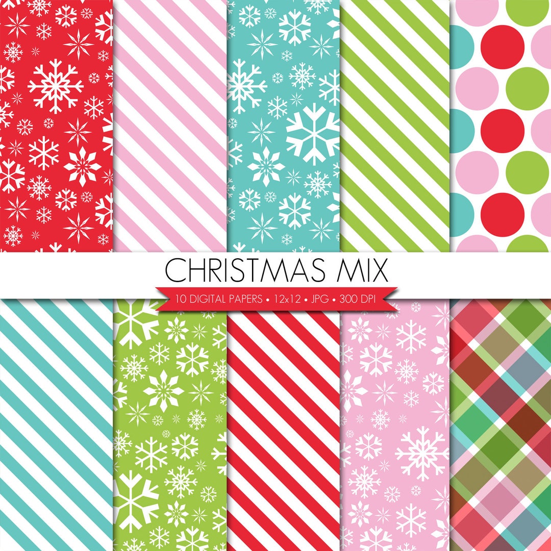 Christmas Digital Paper,red Green Blue Pink Digital Paper,christmas ...