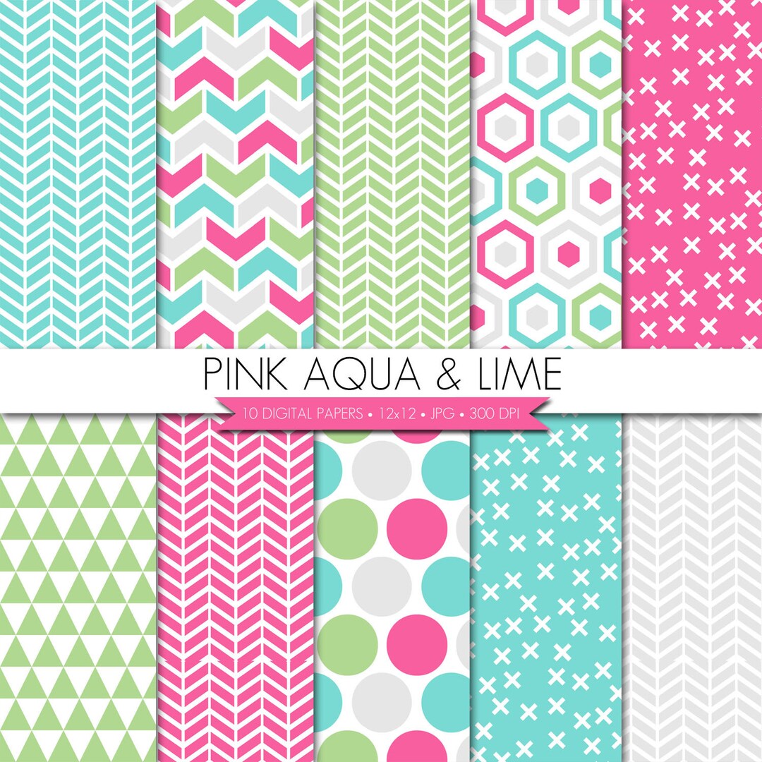 Digital Paper,pink Aqua Lime Green Digital Paper,arrows Digital Paper ...